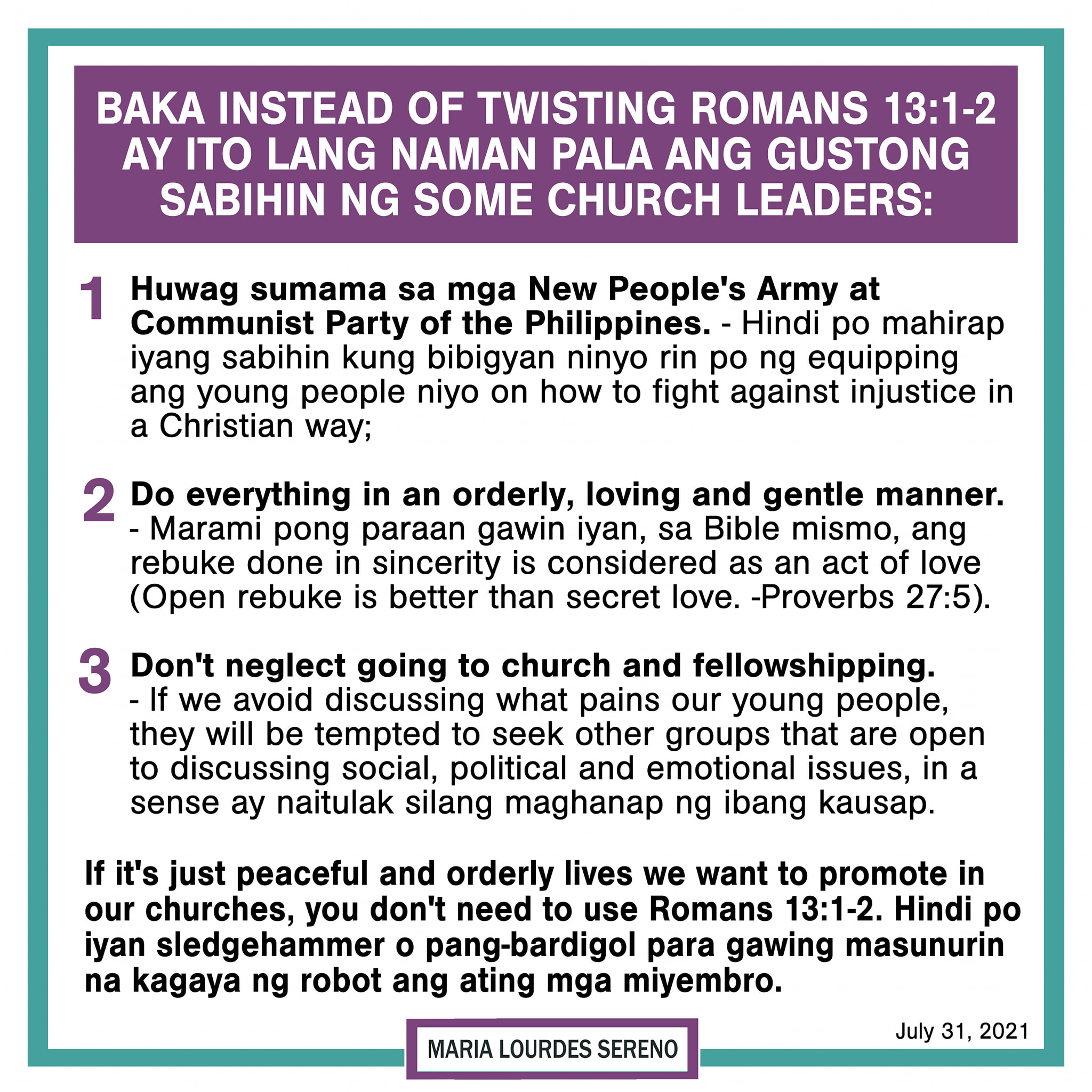 BAKA INSTEAD OF TWISTING ROMANS 13:1-2 AY ITO LANG NAMAN PALA ANG ...